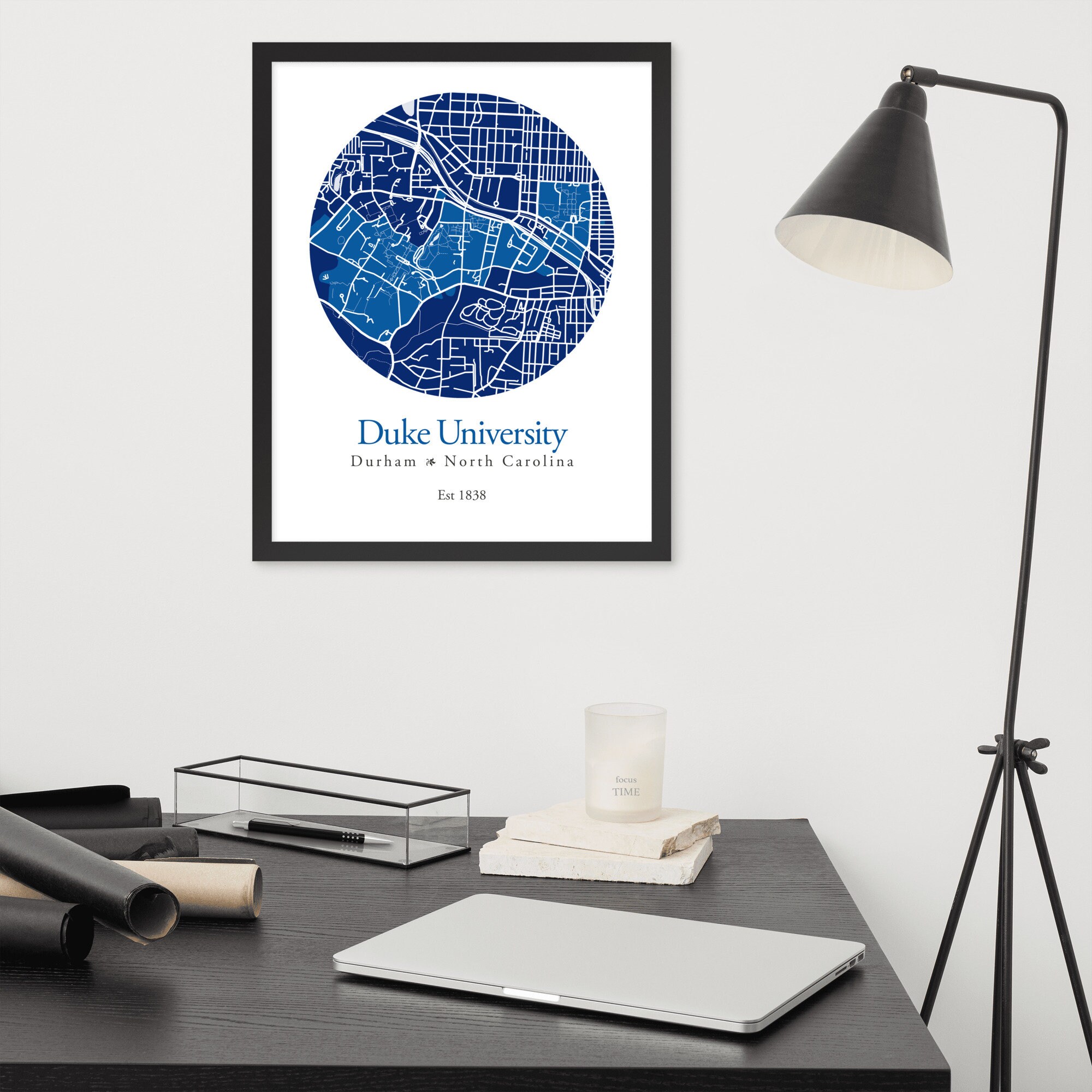 Duke University Durham Campus Map Framed Print College Wall Art ...