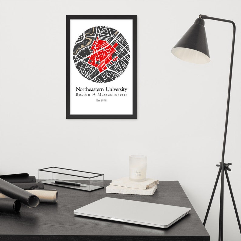 Northeastern University, Boston Campus Map Framed Print, Northeastern ...