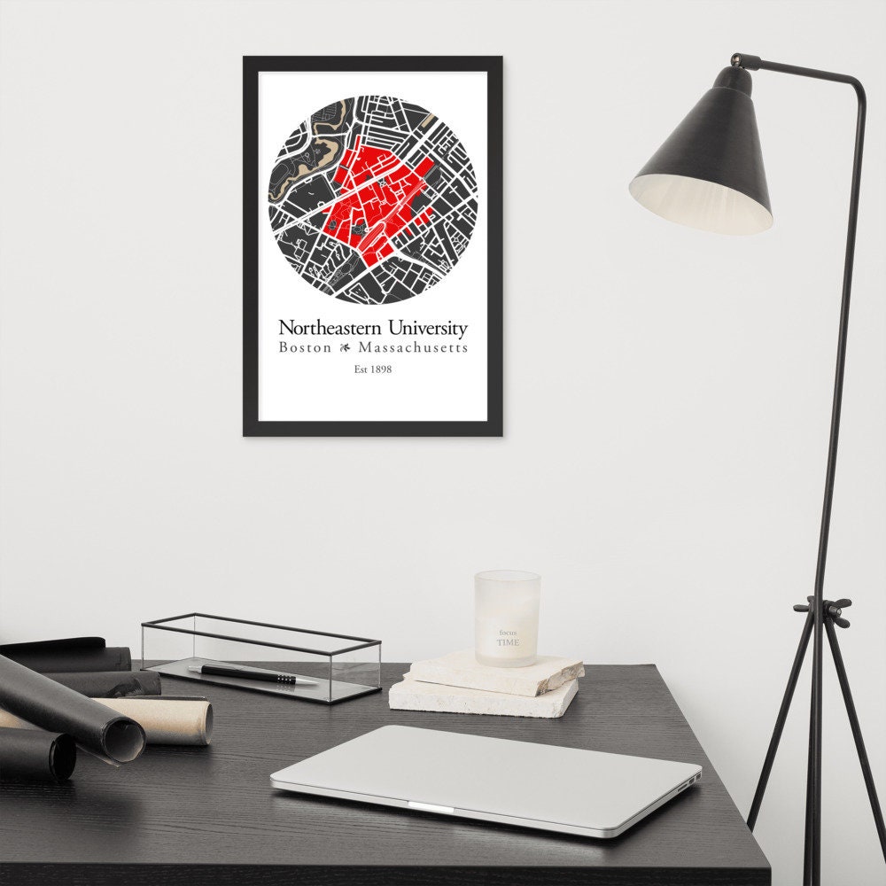 Northeastern University, Boston Campus Map Framed Print, Northeastern ...