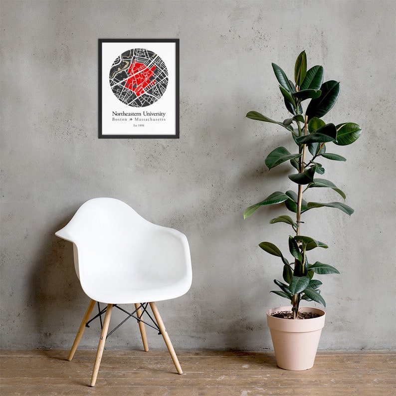 Northeastern University, Boston Campus Map Framed Print, Northeastern ...