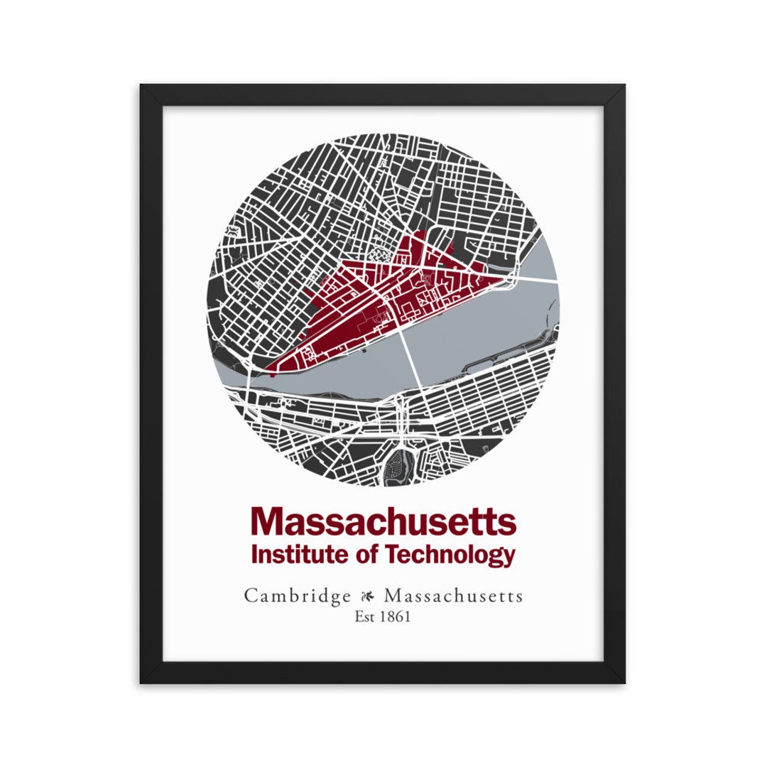 MIT Massachusetts Institute of Technology, Cambridge Campus Map Framed ...