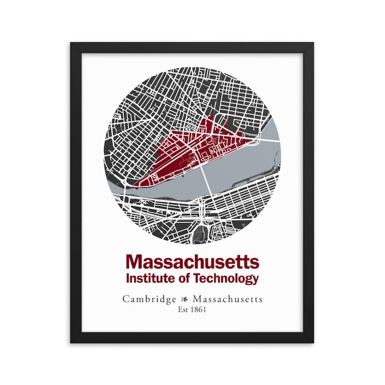 MIT Massachusetts Institute of Technology, Cambridge Campus Map Framed ...