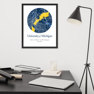 University of Michigan, Ann Arbor Campus Map Framed Print, Michigan ...
