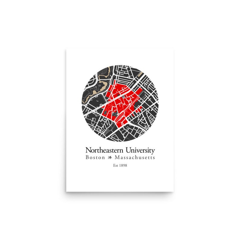Northeastern University, Boston Campus Map Print, Northeastern College ...