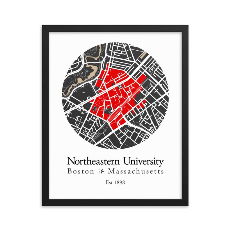 Northeastern University, Boston Campus Map Framed Print, Northeastern ...