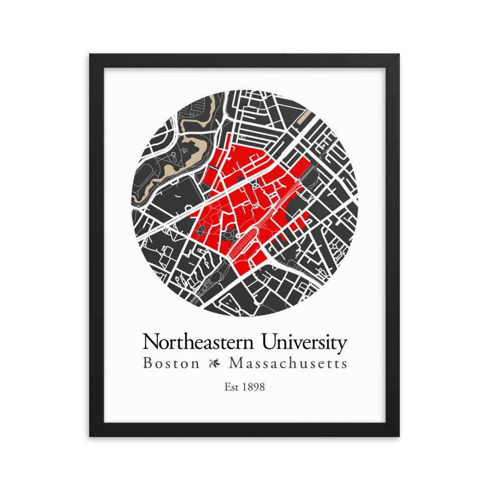 Northeastern University, Boston Campus Map Framed Print, Northeastern ...