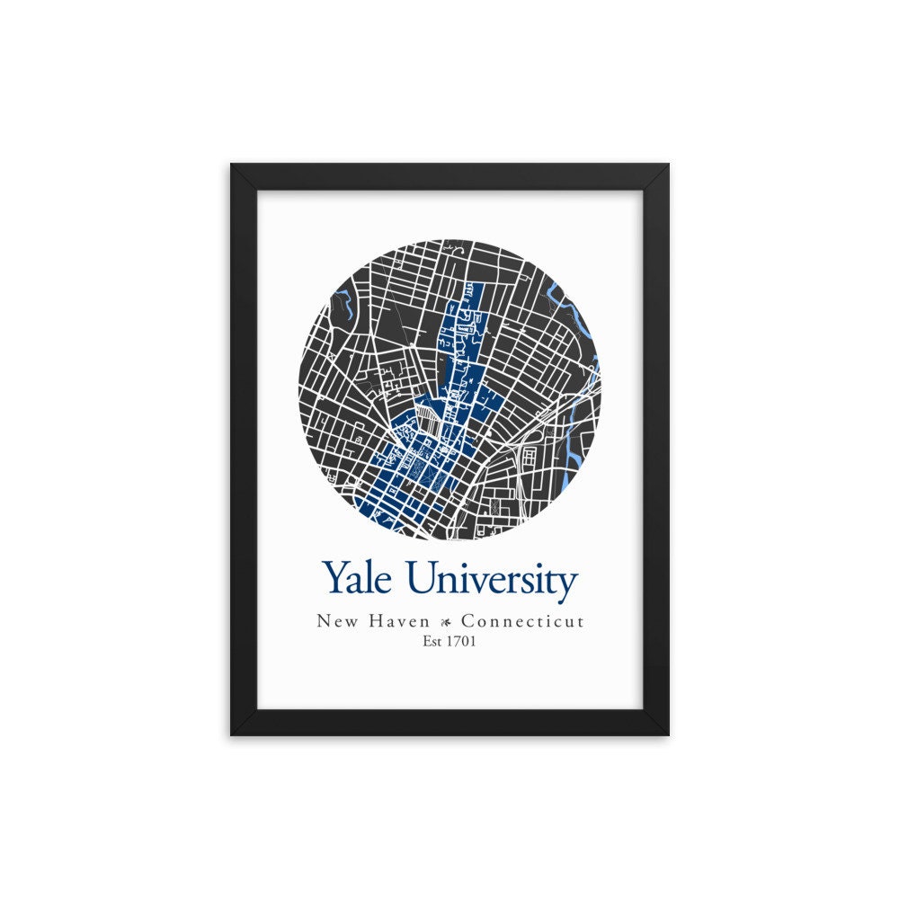 Yale University, New Haven Campus Map Framed Print, Yale College Wall ...