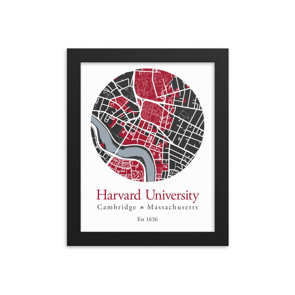 Harvard University, Cambridge Campus Map Framed Print, Harvard College ...