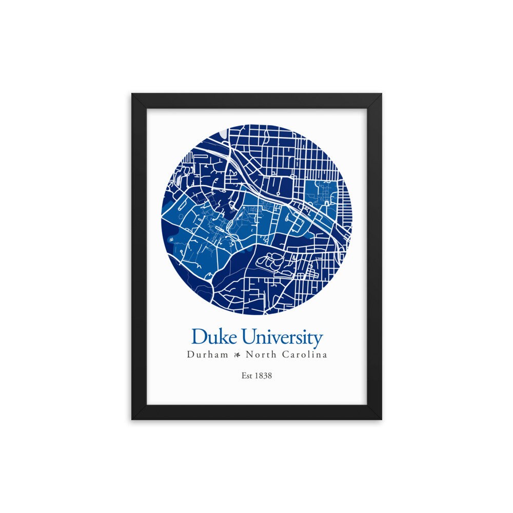 Duke University Durham Campus Map Framed Print College Wall Art ...