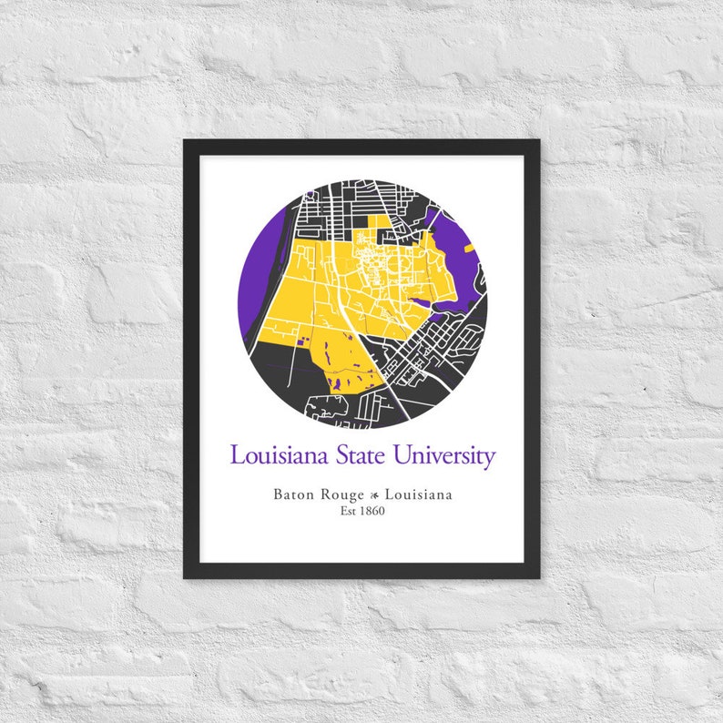 Louisiana State University, Baton Rouge Campus Map Framed Print ...
