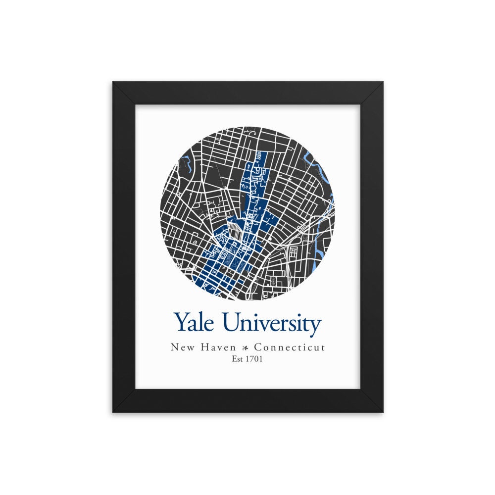 Yale University, New Haven Campus Map Framed Print, Yale College Wall ...