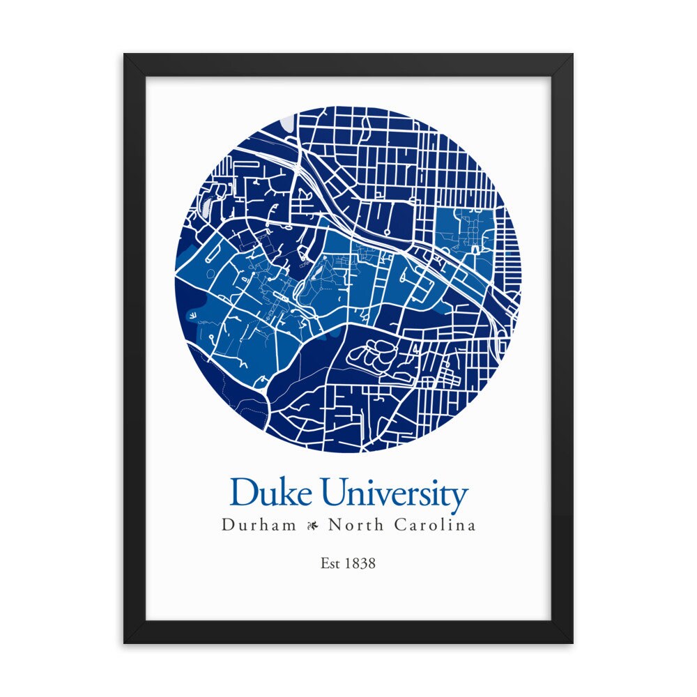 Duke University Durham Campus Map Framed Print College Wall Art ...