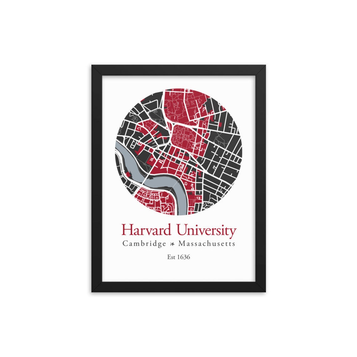 Harvard University, Cambridge Campus Map Framed Print, Harvard College ...