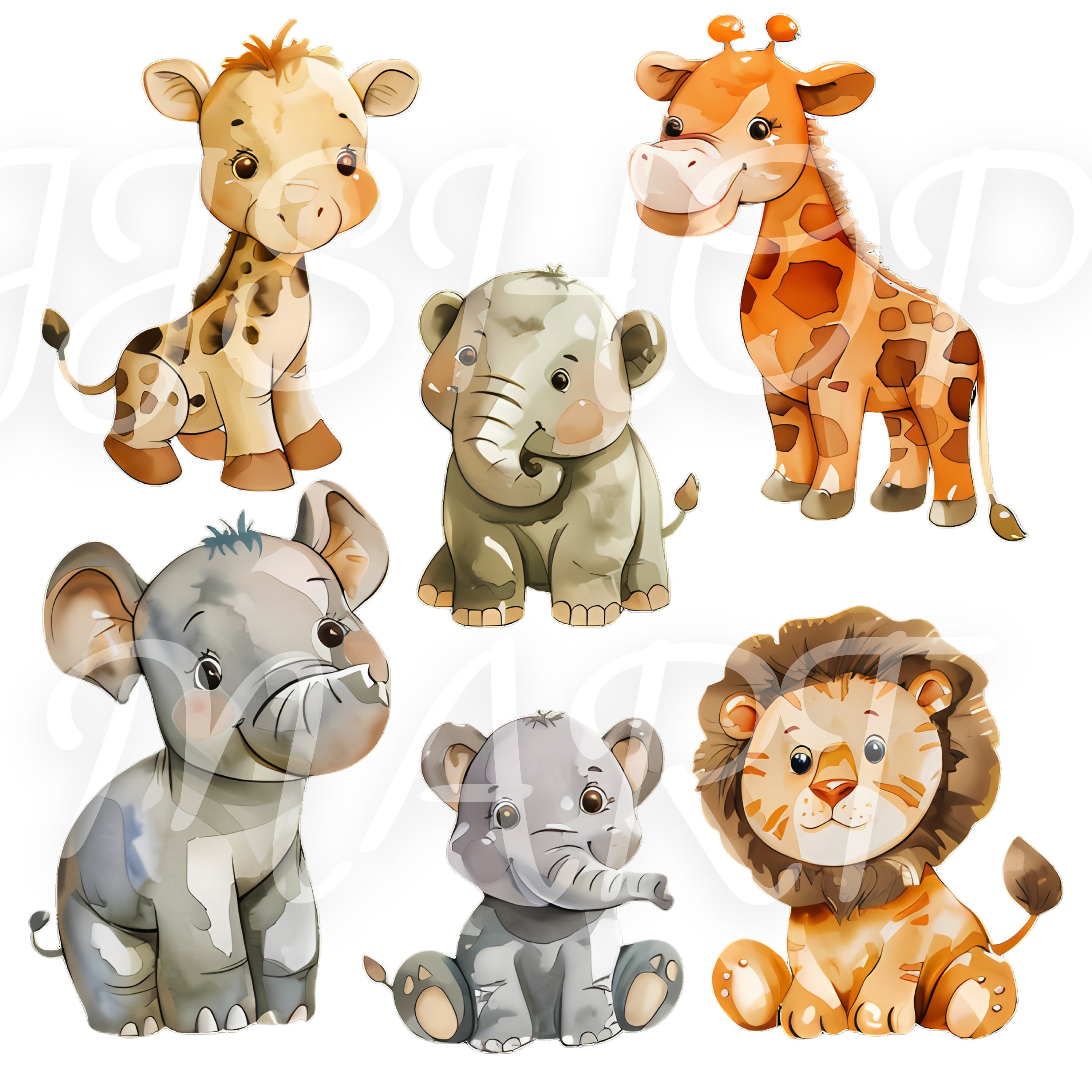 72 Elements Cute Animals Clipart Bundle - Watercolor Jungle Animals ...