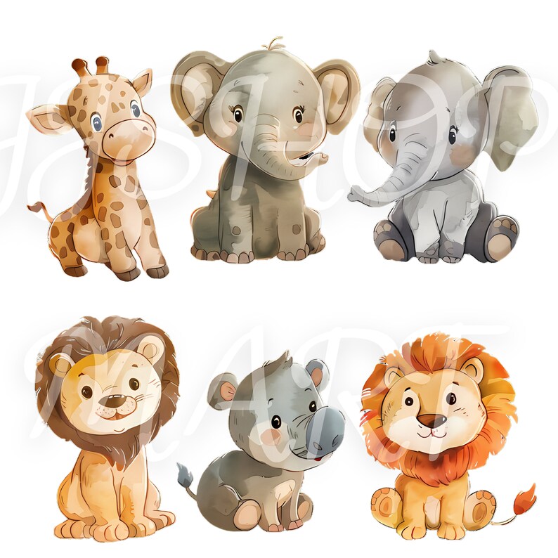 72 Elements Cute Animals Clipart Bundle - Watercolor Jungle Animals ...