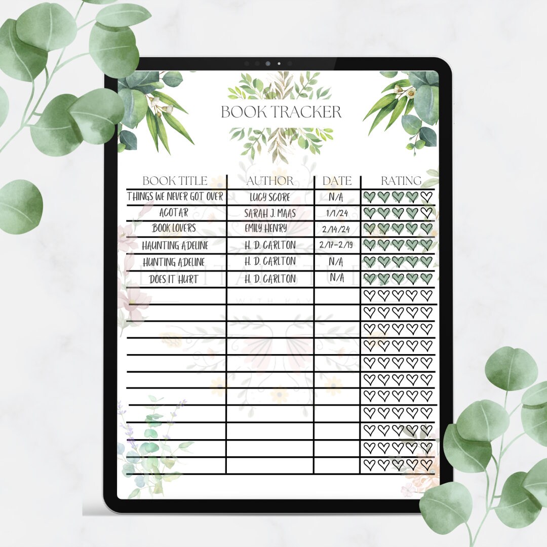 Digital Book Tracker | Reusable | Printable | Green Digital Book ...