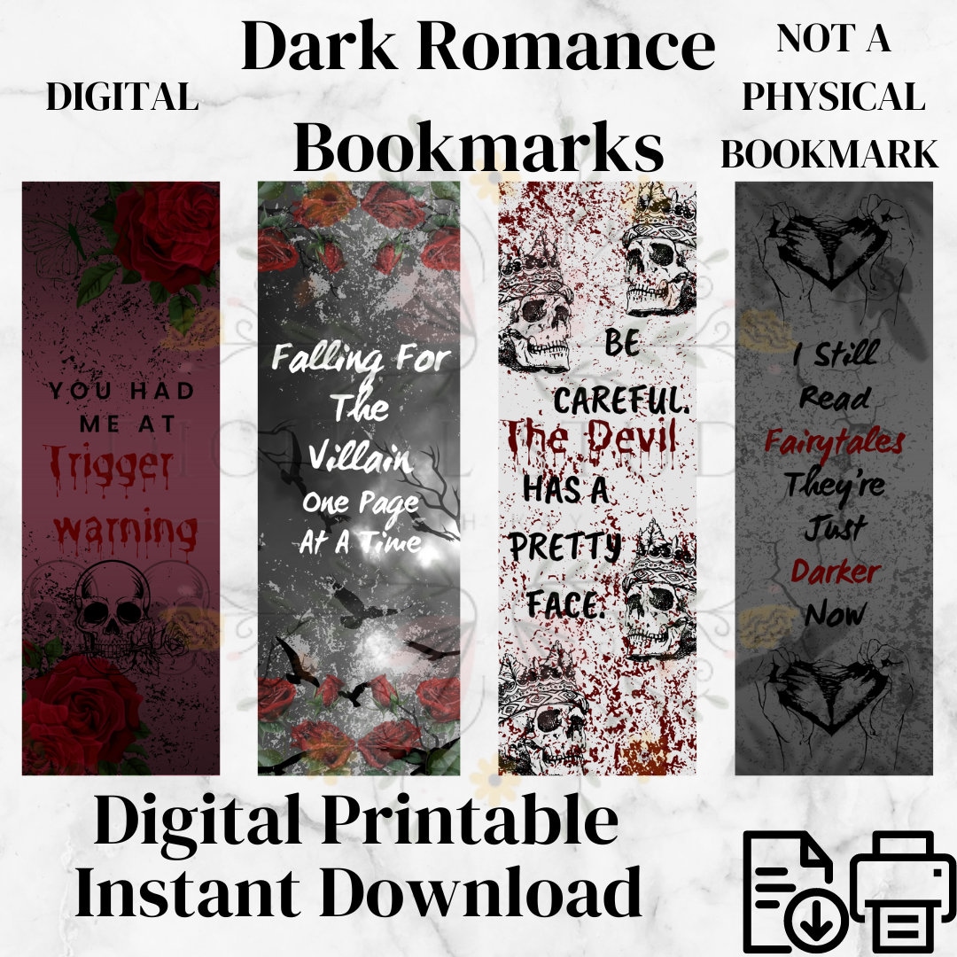 Digital Printable Bookmarks | Dark Romance Bookmarks | 4 Bookmarks ...