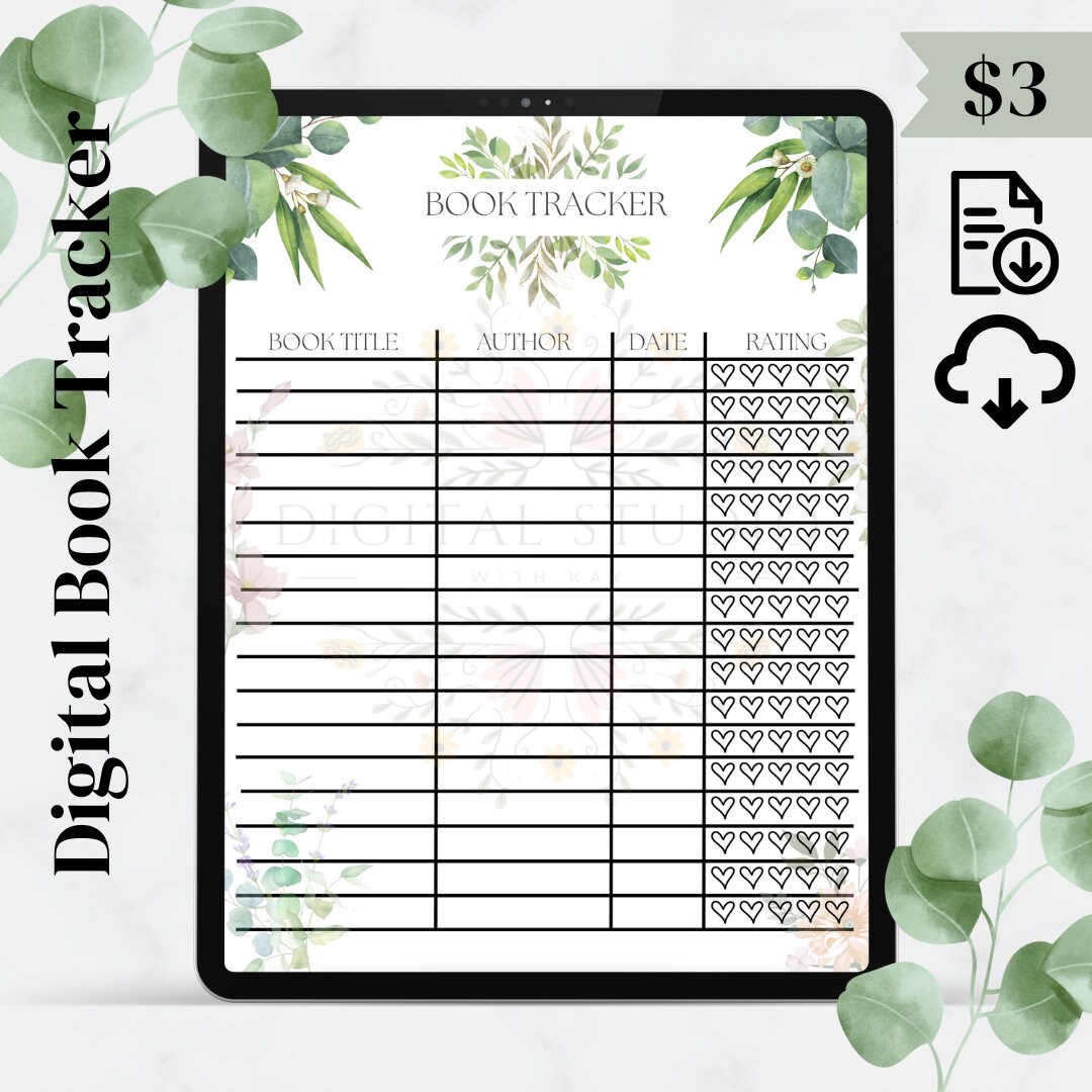 Digital Book Tracker | Reusable | Printable | Green Digital Book ...