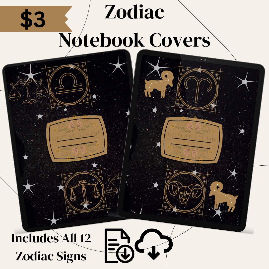 Digital Download Zodiac Sign Notebook Covers | All 12 Zodiac Signs ...
