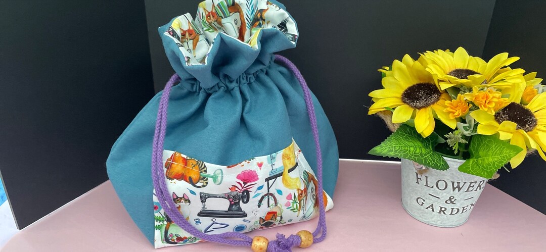 Draw String Pouch blue and Cats - Etsy
