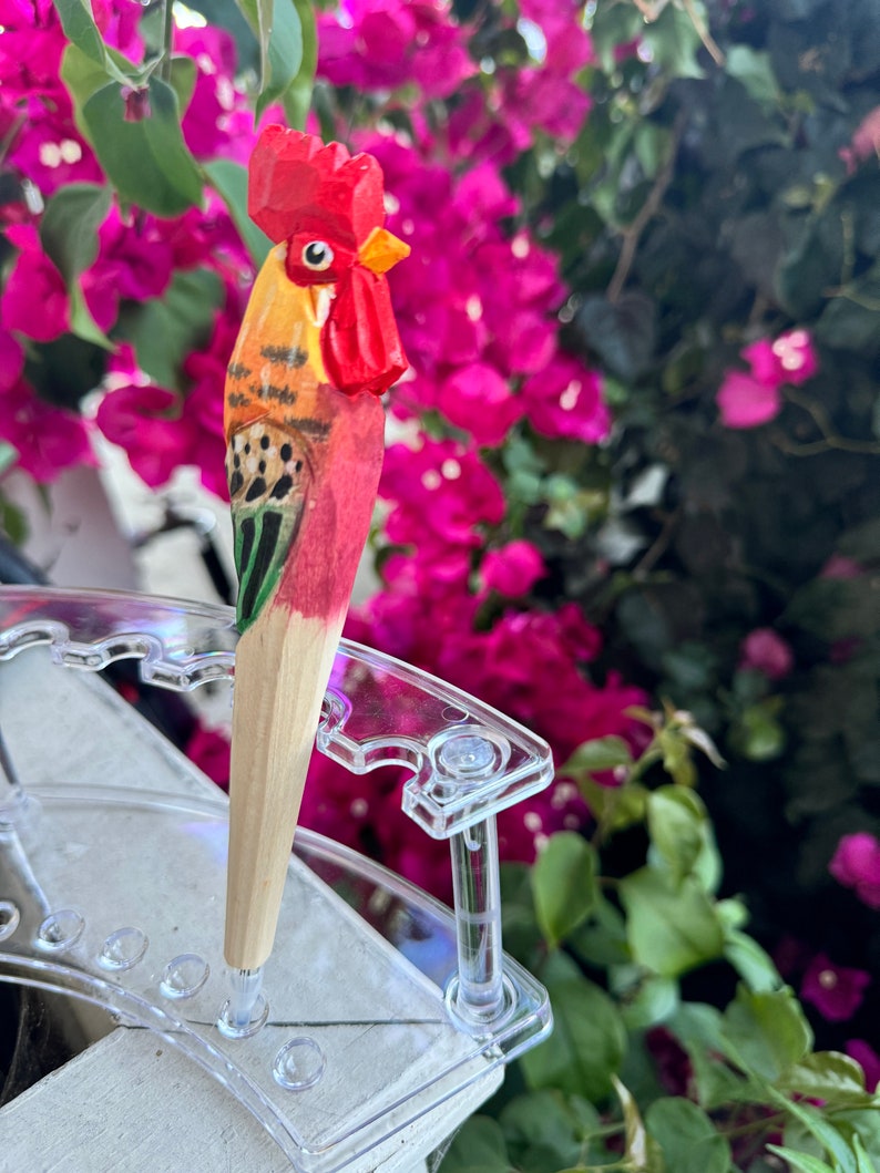 Hand Carved Wooden Pens, Handmade Animal Pen, Sloth Pen, Rooster Pen ...