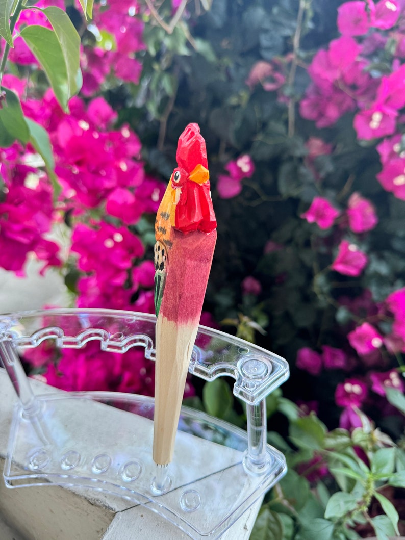 Hand Carved Wooden Pens, Handmade Animal Pen, Sloth Pen, Rooster Pen ...