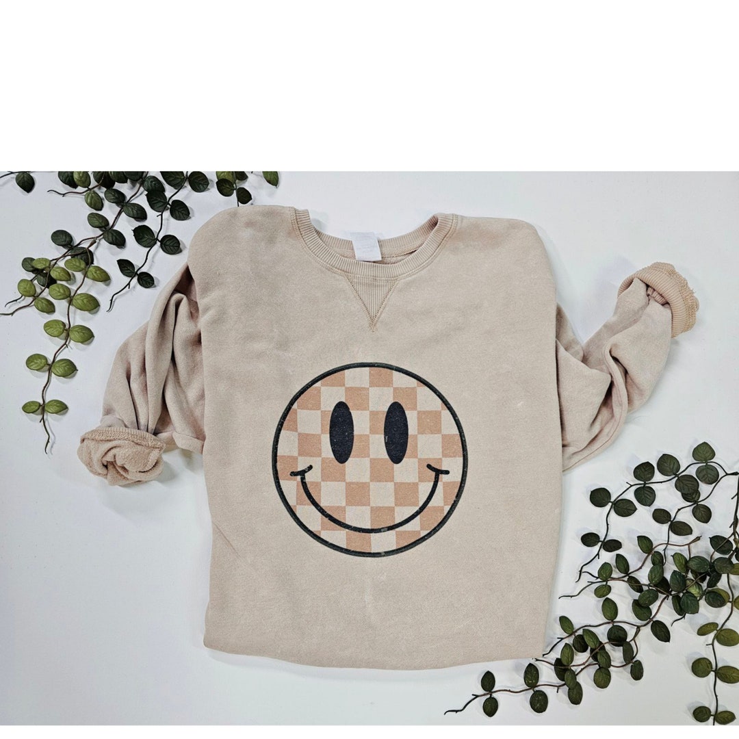 Smiley Face Crewneck, Checkered Smiley Face Sweatshirt, Cute Sweatshirt ...