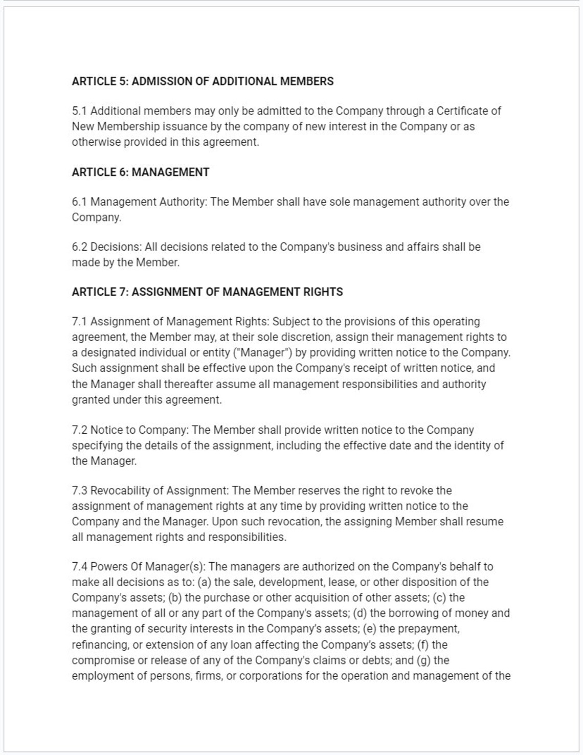Single Member LLC Operating Agreement Outline the Internal Structure of ...