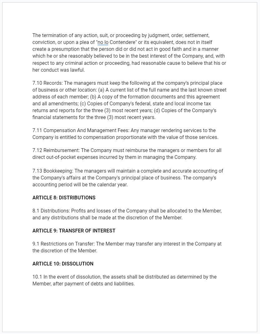 Single Member LLC Operating Agreement Outline the Internal Structure of ...