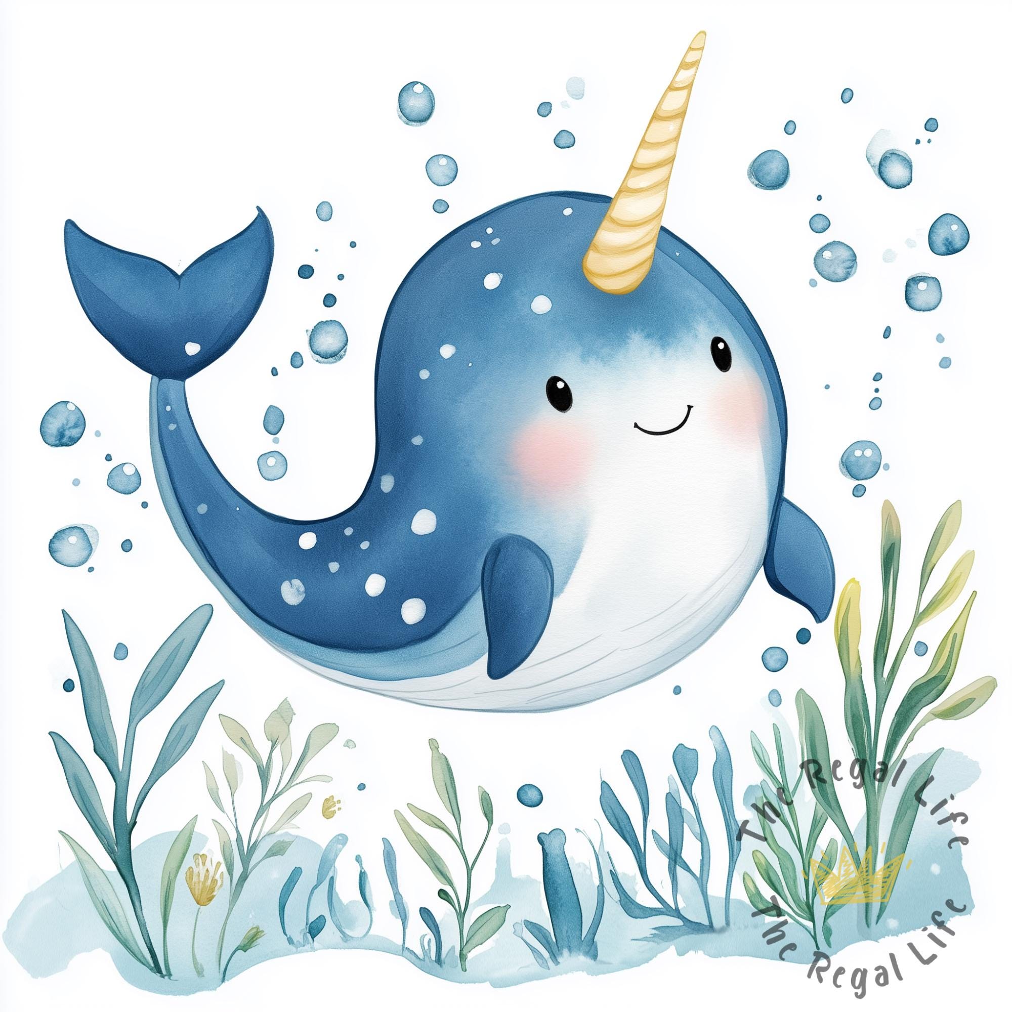 Narwhal Undersea Watercolor Clipart, Ocean Images, Printable Watercolor ...