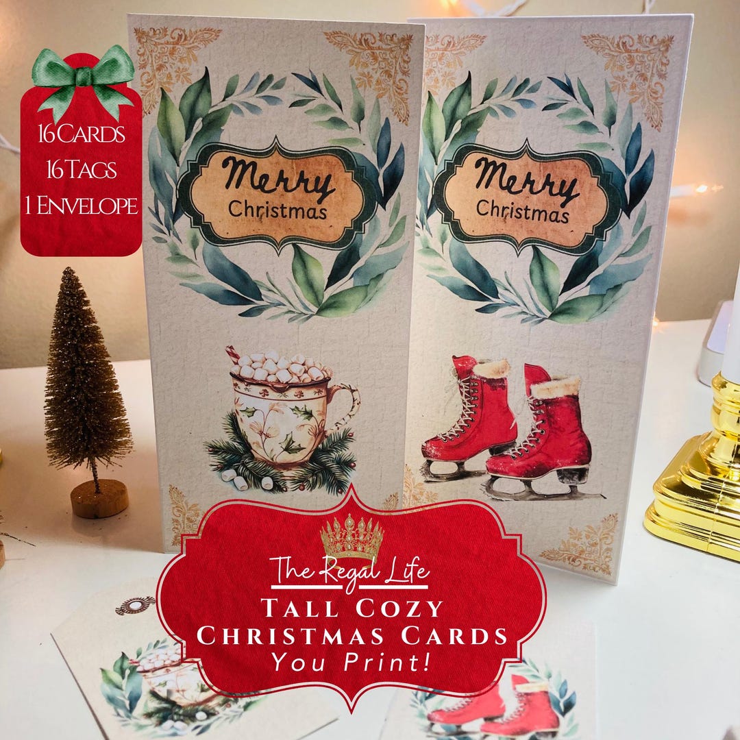 Tall Cozy Christmas Cards With Matching Tags, Printable DIY Craft ...