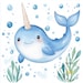 Narwhal Undersea Watercolor Clipart, Ocean Images, Printable Watercolor ...