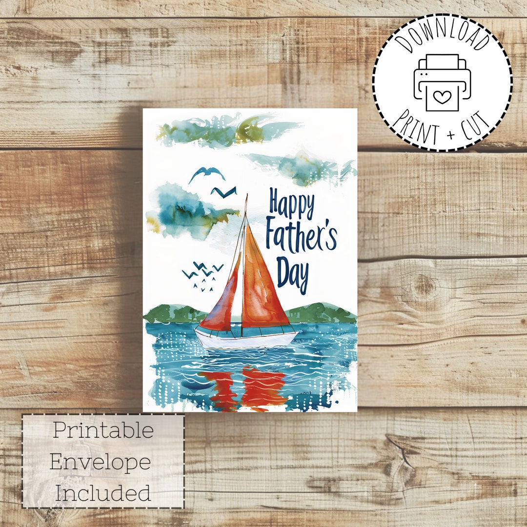 Printable Father's Day Card: Watercolor Sailboat Design (digital ...