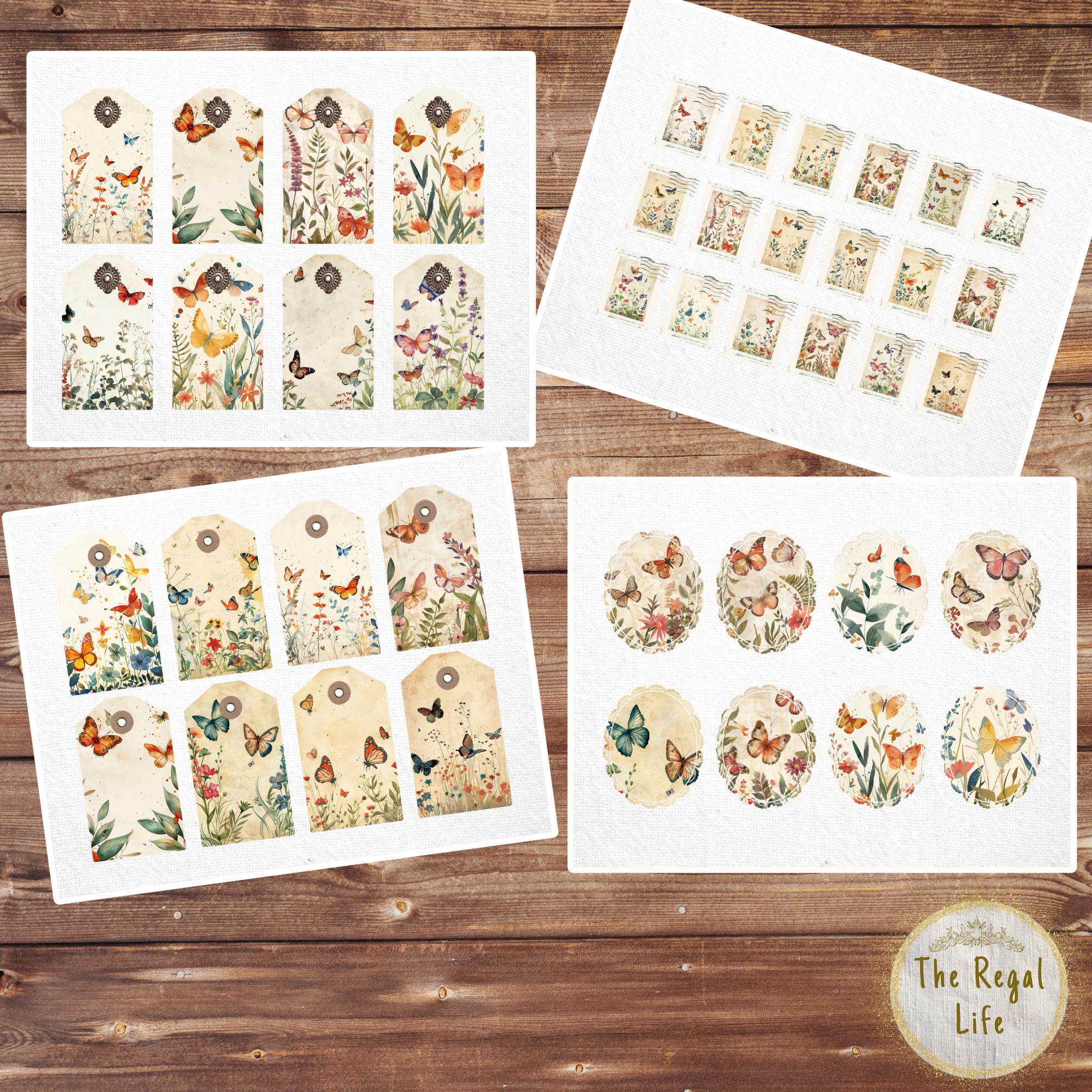Butterfly Junk Journal Pages: Summer Wildflowers, Tags, Labels (digital ...