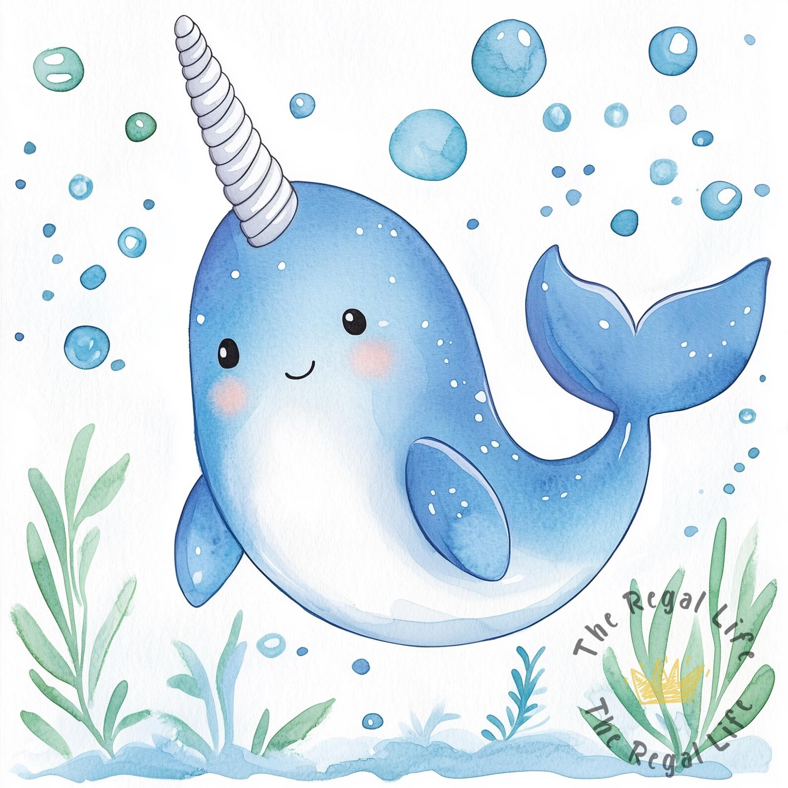 Narwhal Undersea Watercolor Clipart, Ocean Images, Printable Watercolor ...
