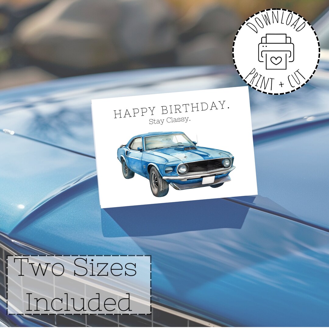 Classic Blue Car Birthday Card for Him (digital Download) - Etsy
