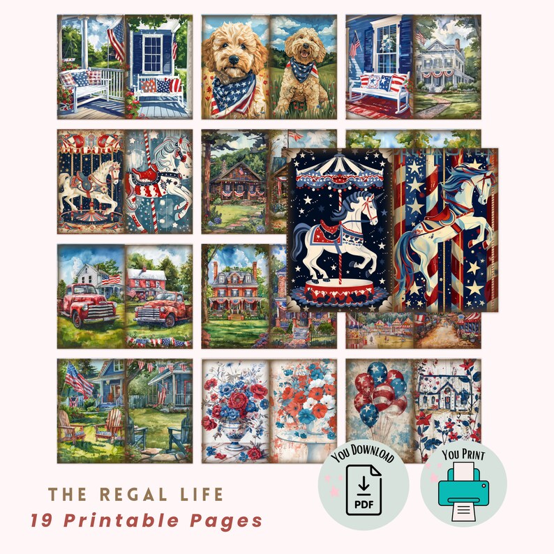 American Flag Junk Journal Pages: Rustic Patriotic Scrapbook (digital ...