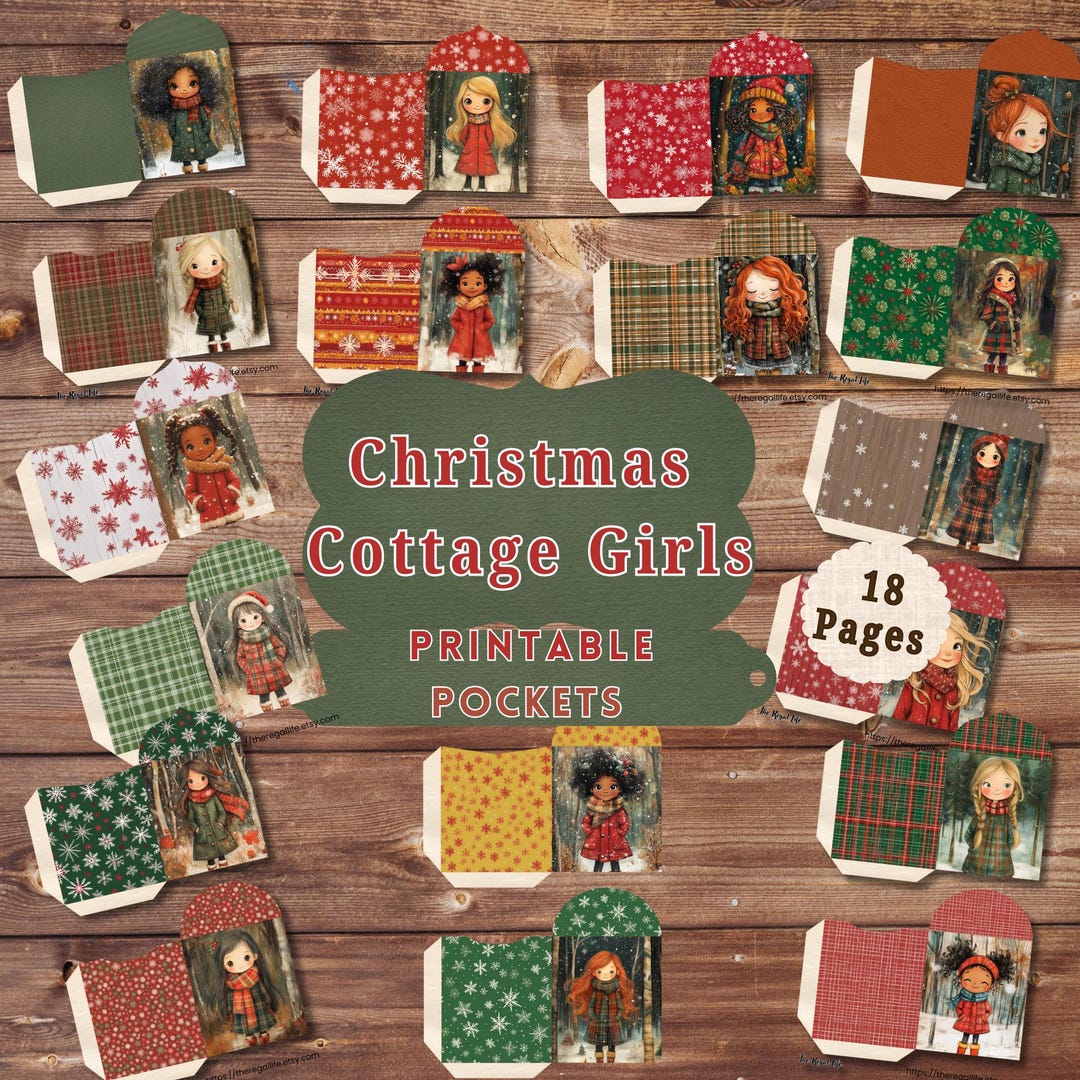 Christmas Cottage Girls Printable Pockets and Folders - Etsy