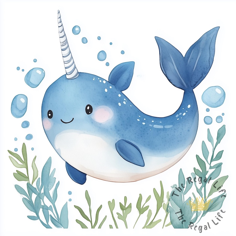 Narwhal Undersea Watercolor Clipart, Ocean Images, Printable Watercolor ...