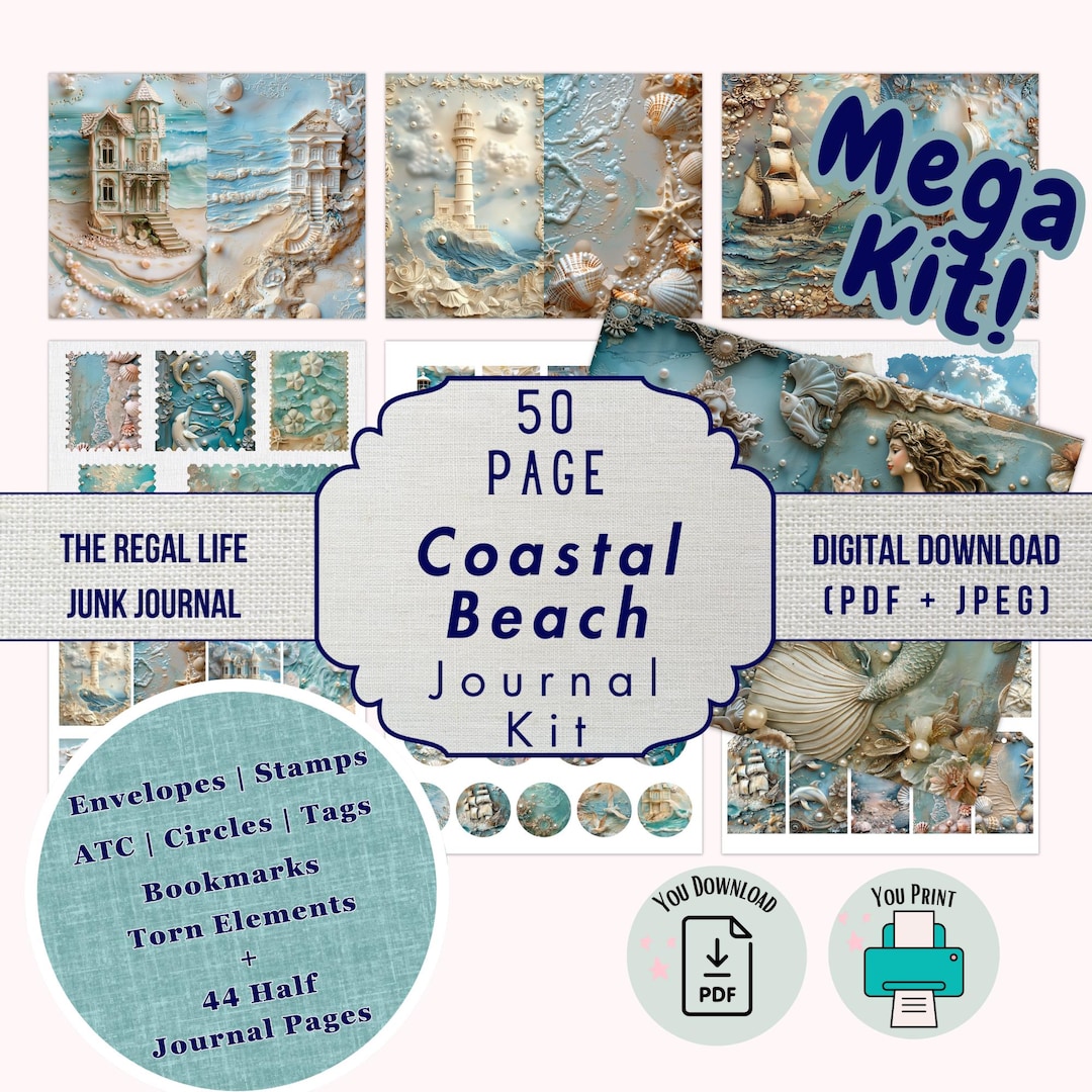 Coastal Beach Junk Journal Ephemera, Seaside, Ocean, Vacation, Beach ...