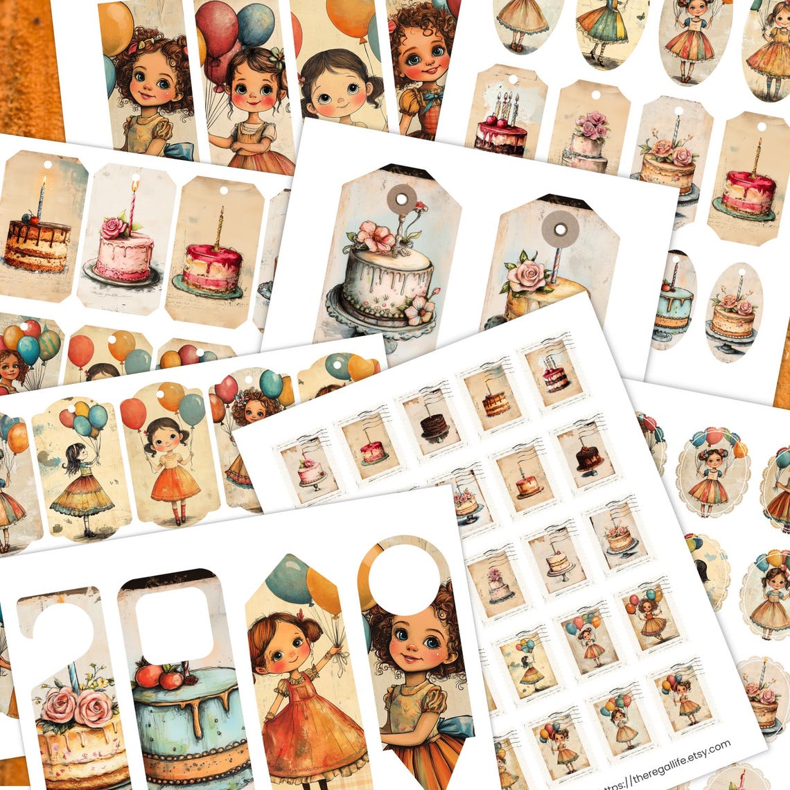 Vintage Birthday Cake and Balloons Junk Journal Kit, Scrapbook Paper ...