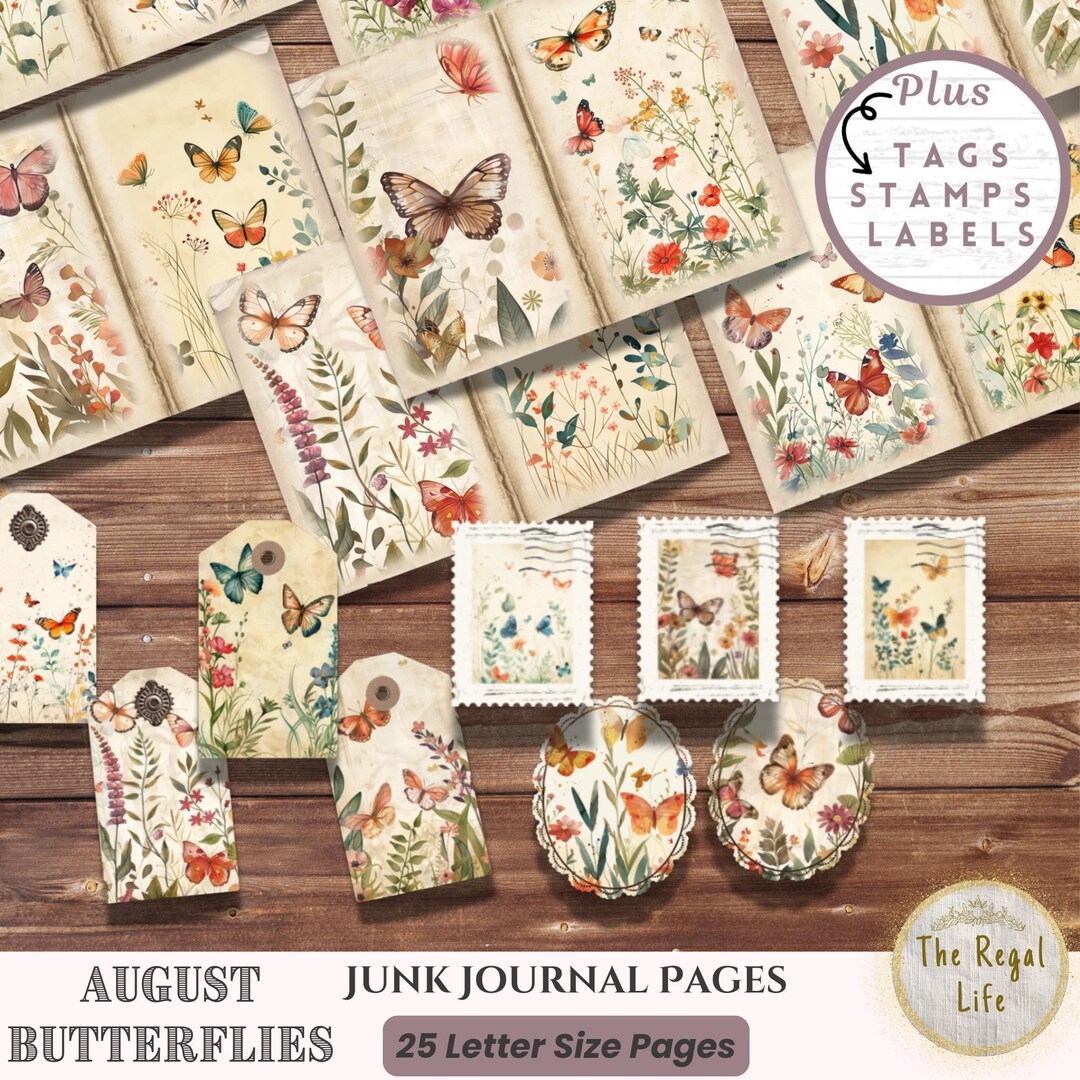 Butterfly Junk Journal Pages: Summer Wildflowers, Tags, Labels (digital ...