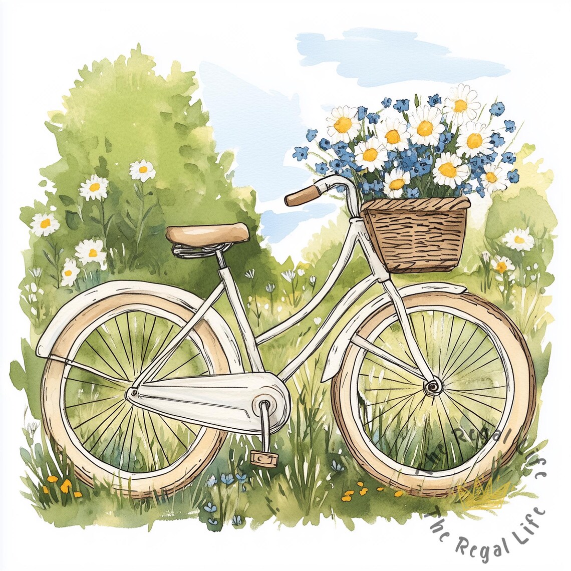 Watercolor Spring Bicycle Clipart: Vintage Bike Jpgs (digital Download ...