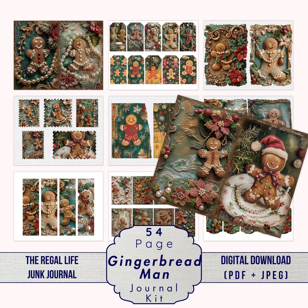 Christmas Gingerbread Man Junk Journal Kit: Ephemera, Tags (digital ...
