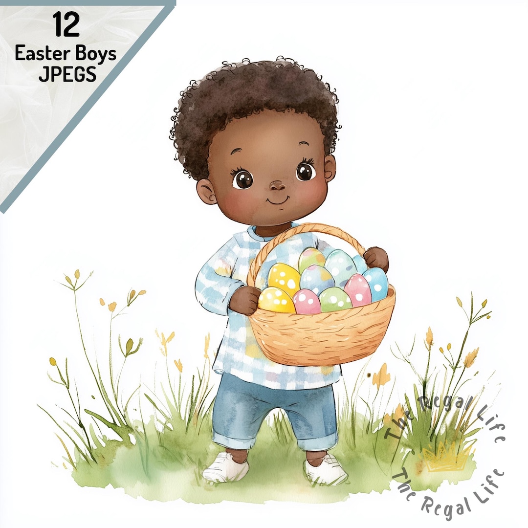 Easter Boy Clipart: Brown Skin, Egg Basket (digital Printable Images ...