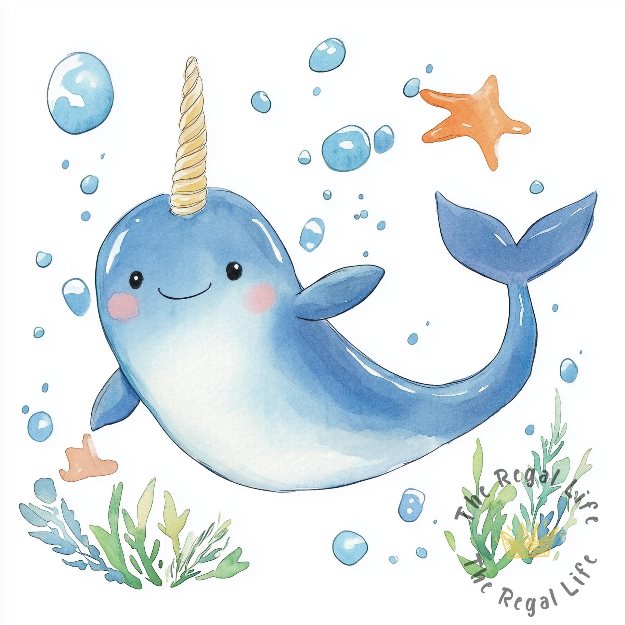 Narwhal Undersea Watercolor Clipart, Ocean Images, Printable Watercolor ...