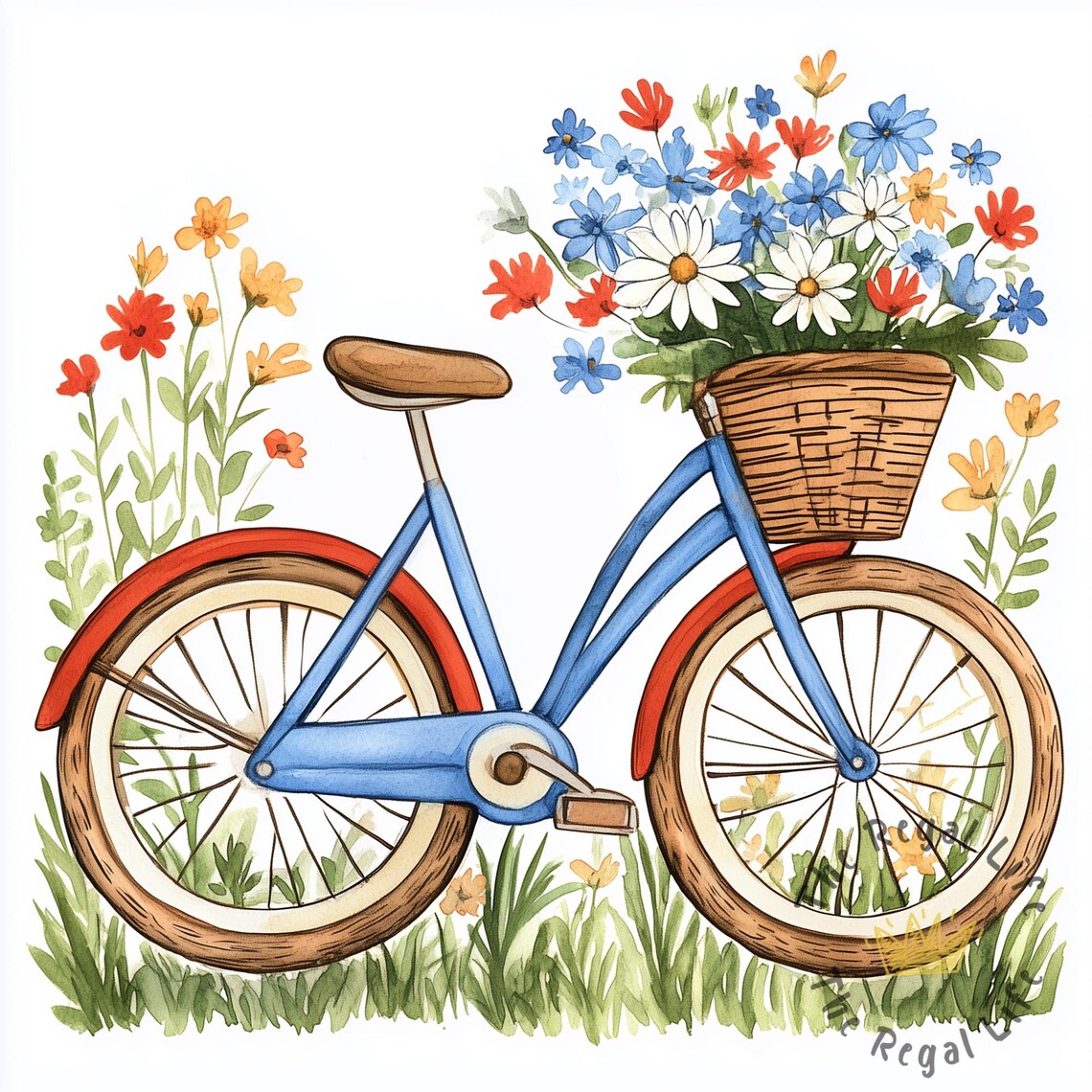 Watercolor Spring Bicycle Clipart: Vintage Bike Jpgs (digital Download ...