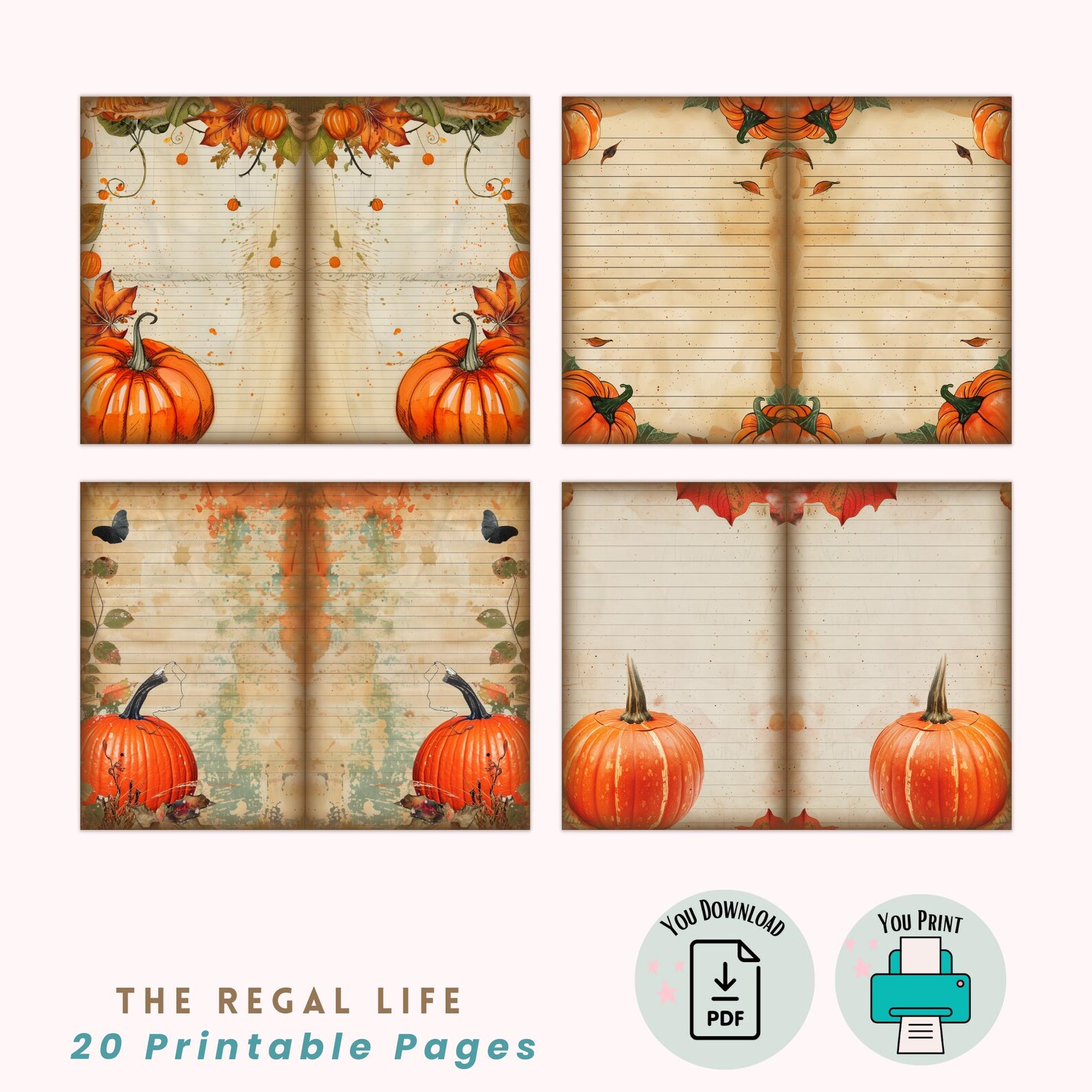 Fall Junk Journal Pages: Autumn Sweethearts, Pumpkins (digital Download ...