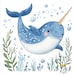 Narwhal Undersea Watercolor Clipart, Ocean Images, Printable Watercolor ...