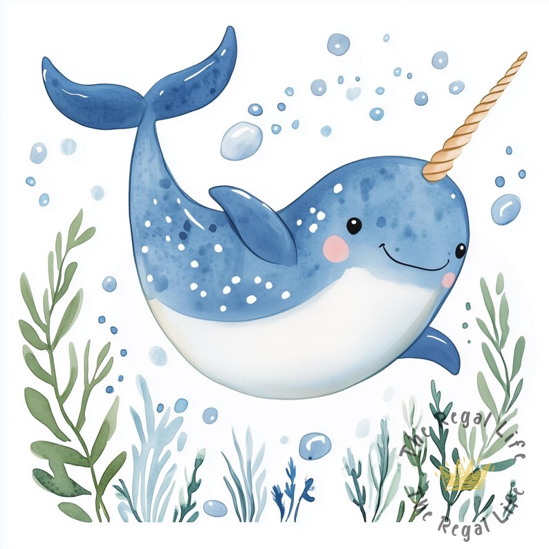 Narwhal Undersea Watercolor Clipart, Ocean Images, Printable Watercolor ...
